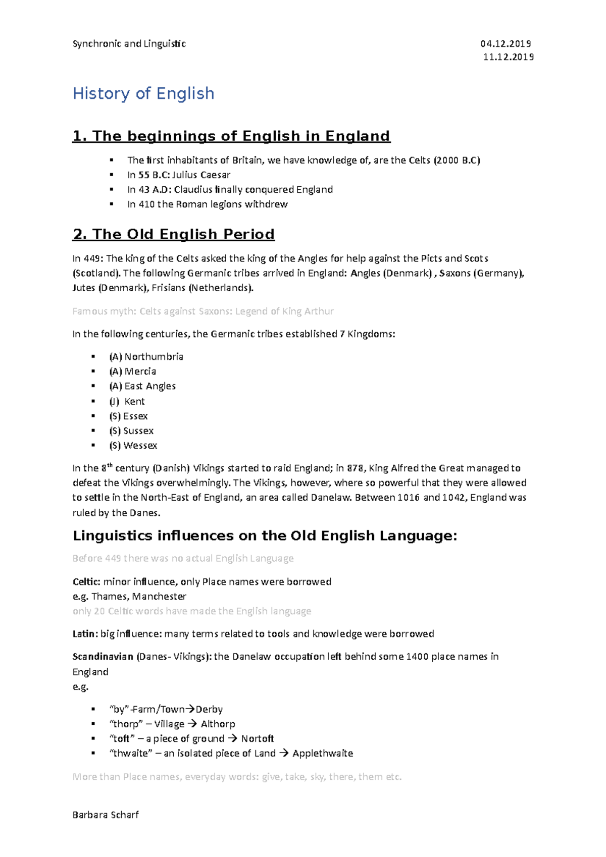 History of English - 11. History of English 1. The beginnings of ...