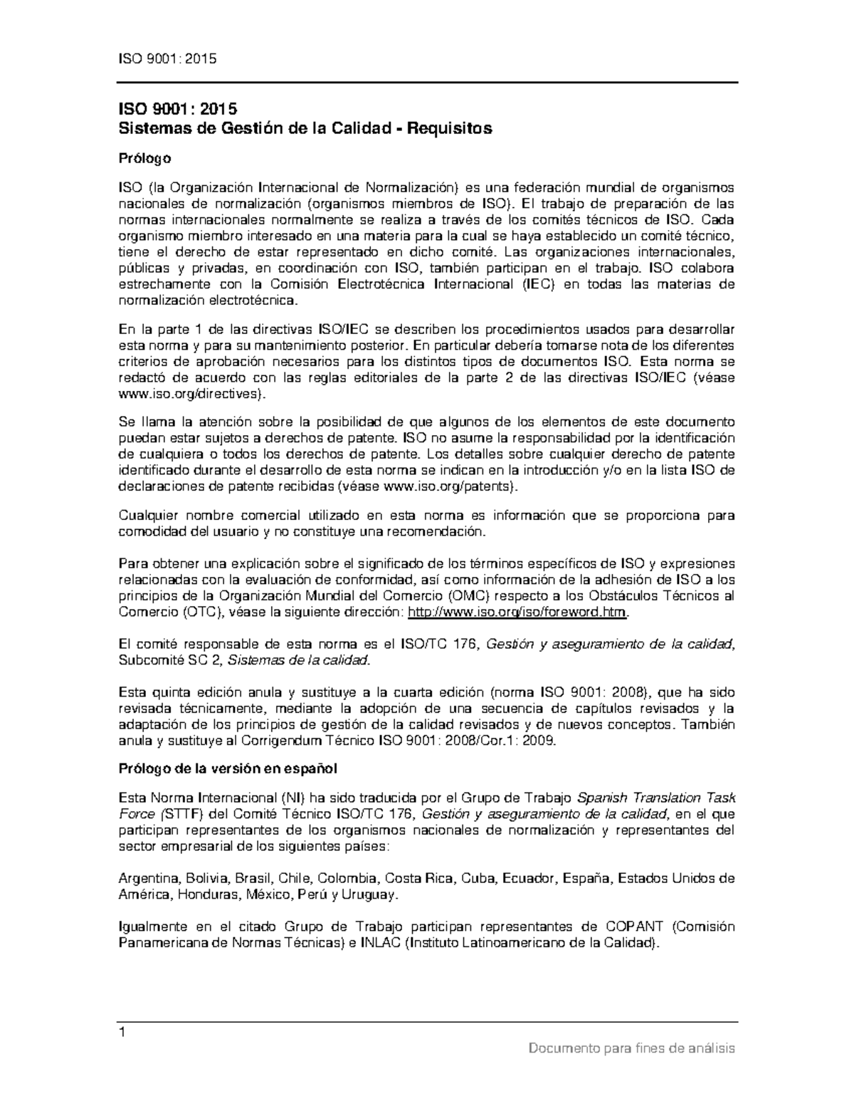 Iso 9001 2015 esp rev - normativa iso - 1 ISO 9001: 2015 Sistemas de ...