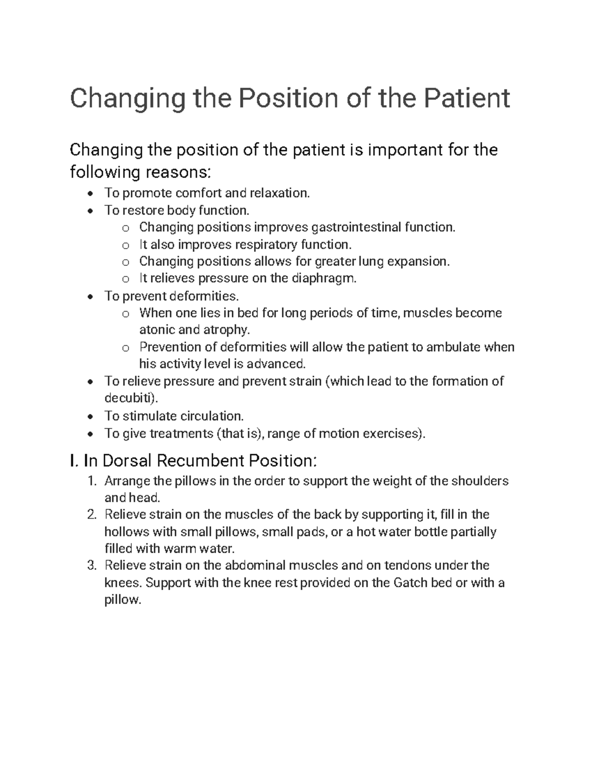 Changing the Position of the Patient - Changing the Position of the ...