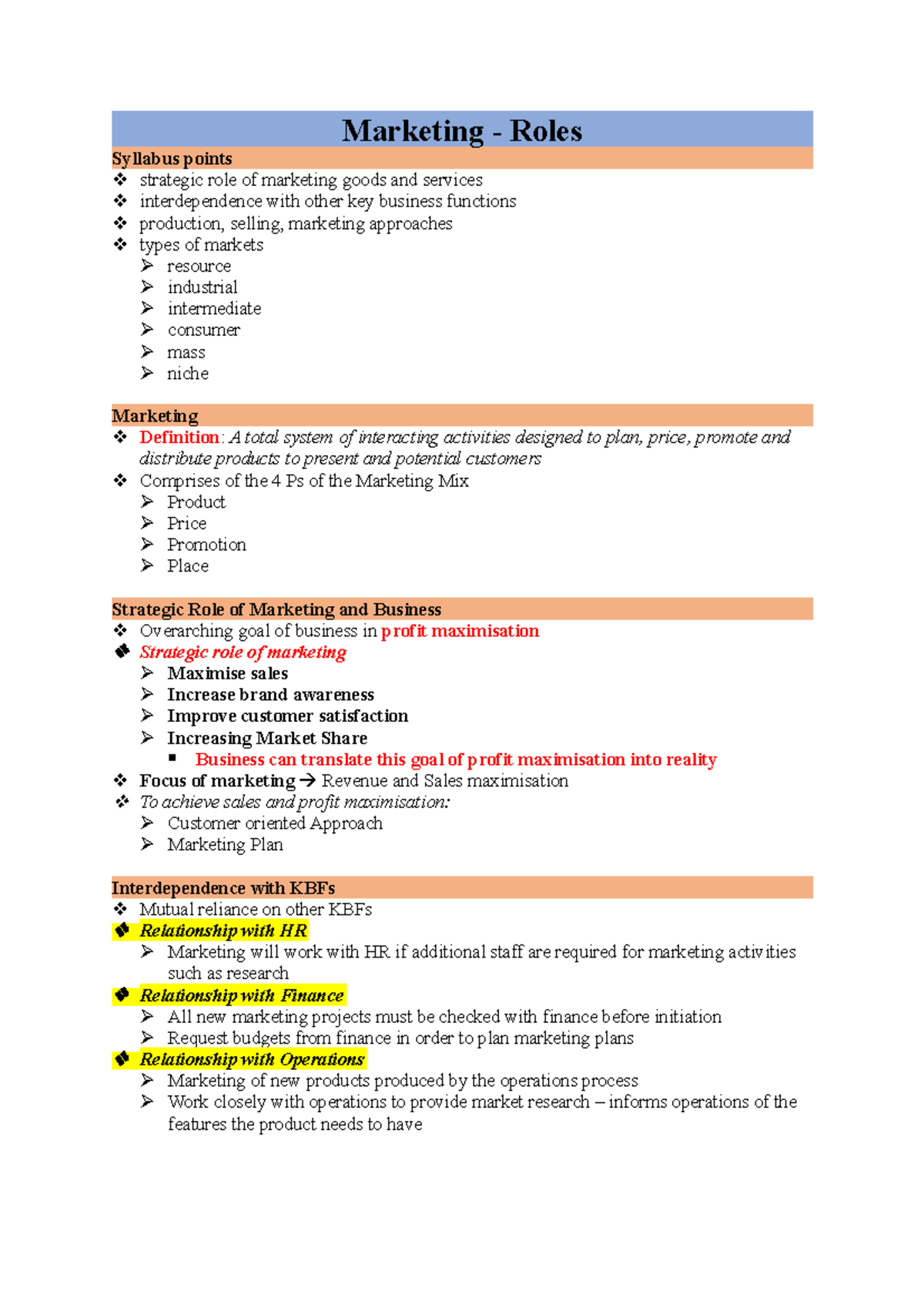 Marketing Roles Syllabus - Studocu