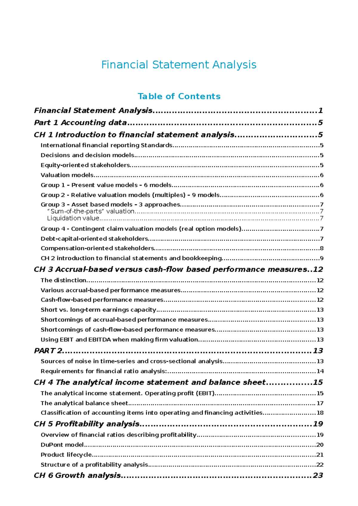 FSA Book summary - Financial Statement Analysis Financial Statement ...
