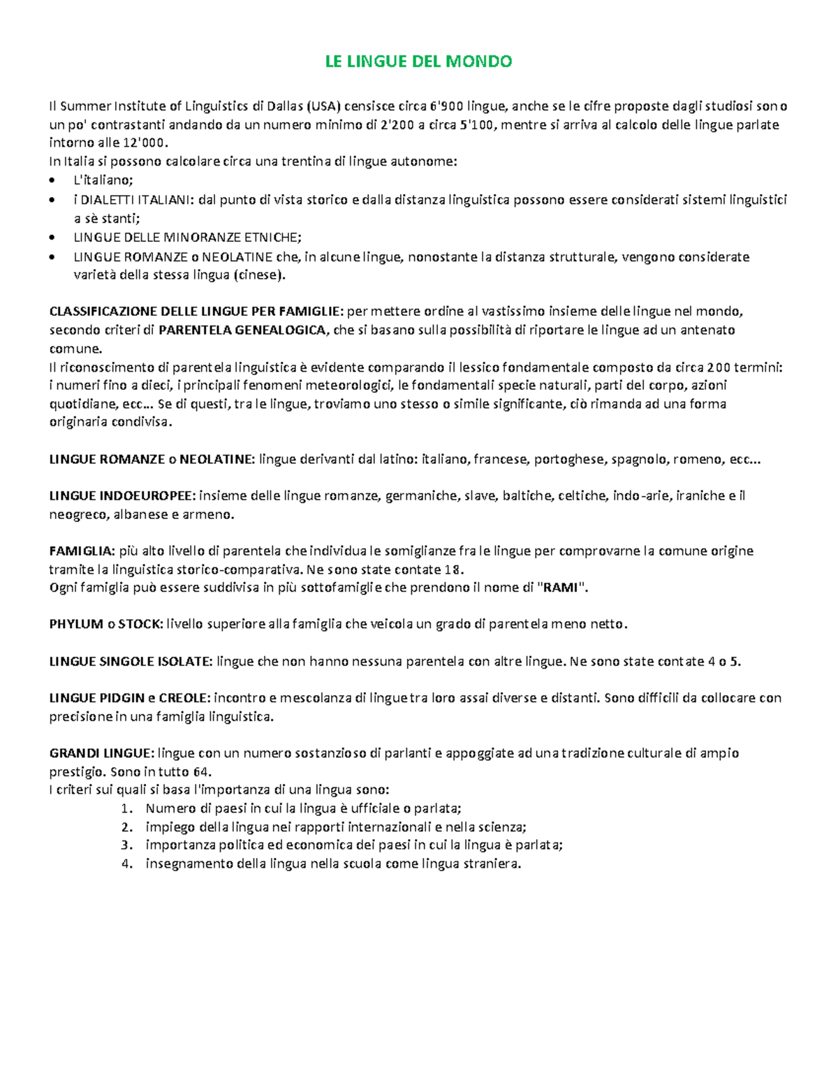 Appunti, le lingue del mondo. - LE LINGUE DEL MONDO Il Summer Institute ...