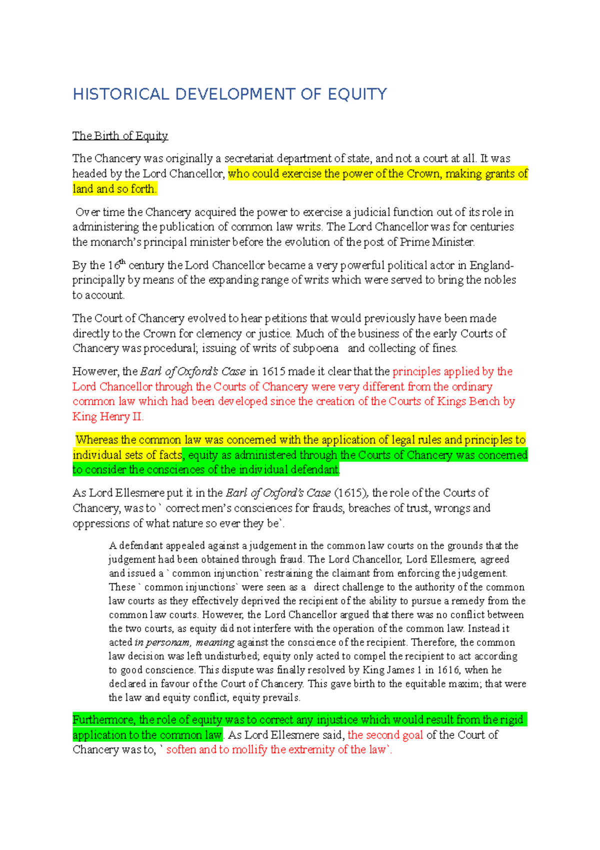 Equity- Historical Development H - HISTORICAL DEVELOPMENT OF EQUITY The ...