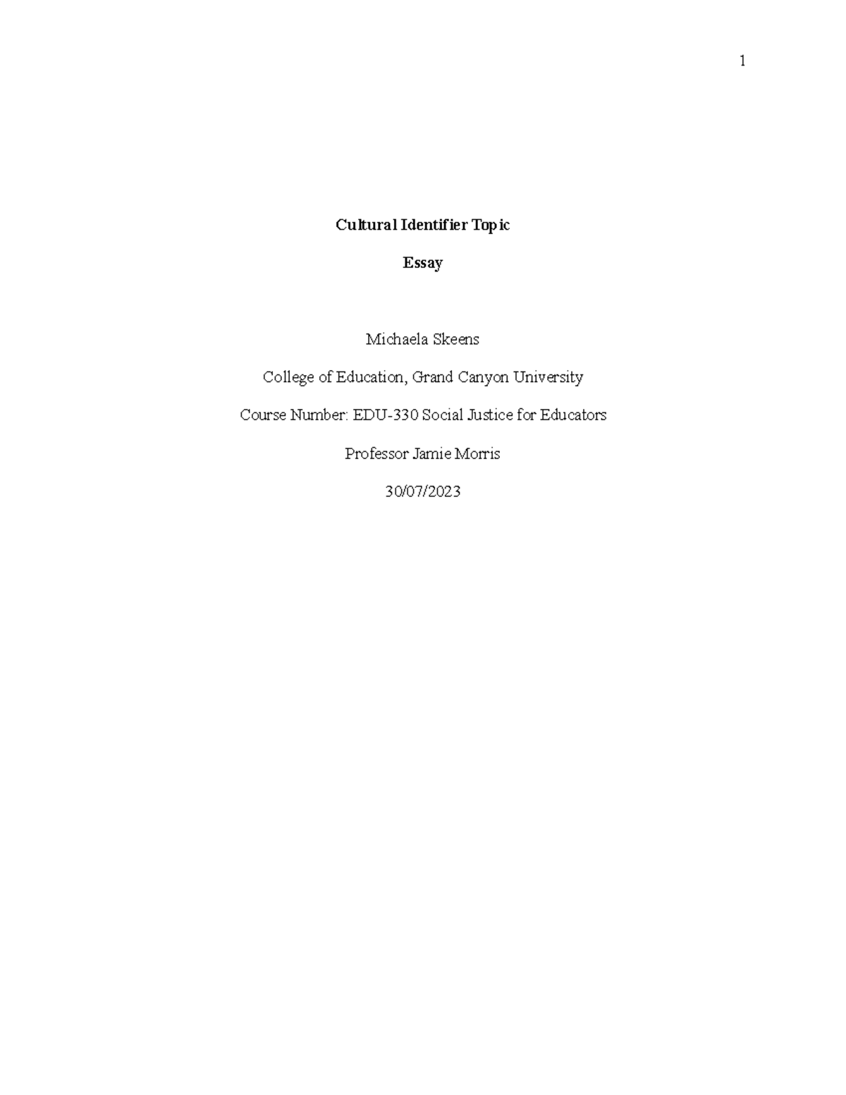 T2-Cultural Identifiers Topic Essay - Cultural Identifier Topic Essay ...