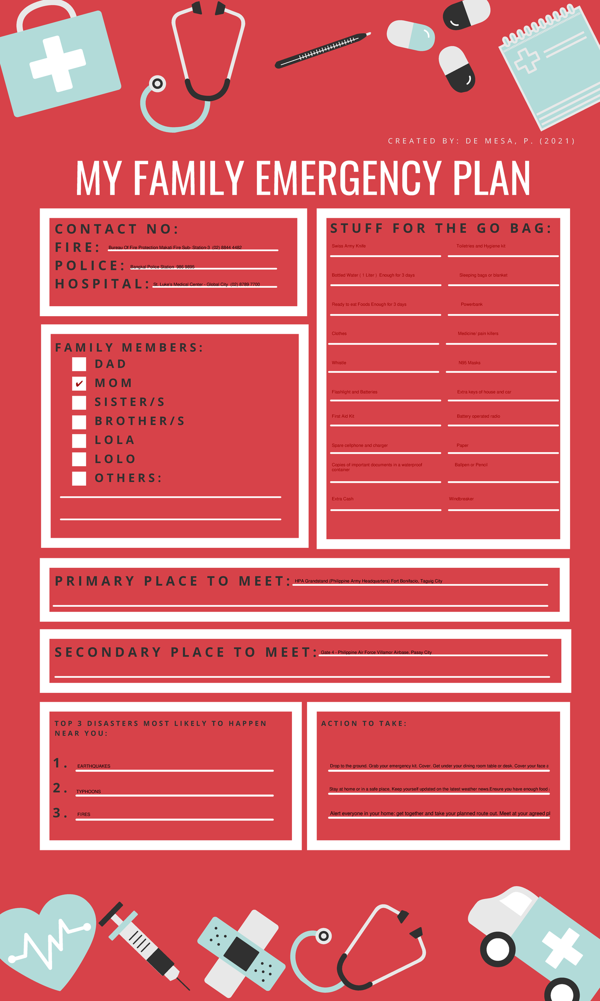 My Emergency Plan - its a good subject - F A M I L Y M E M B E R S : D ...