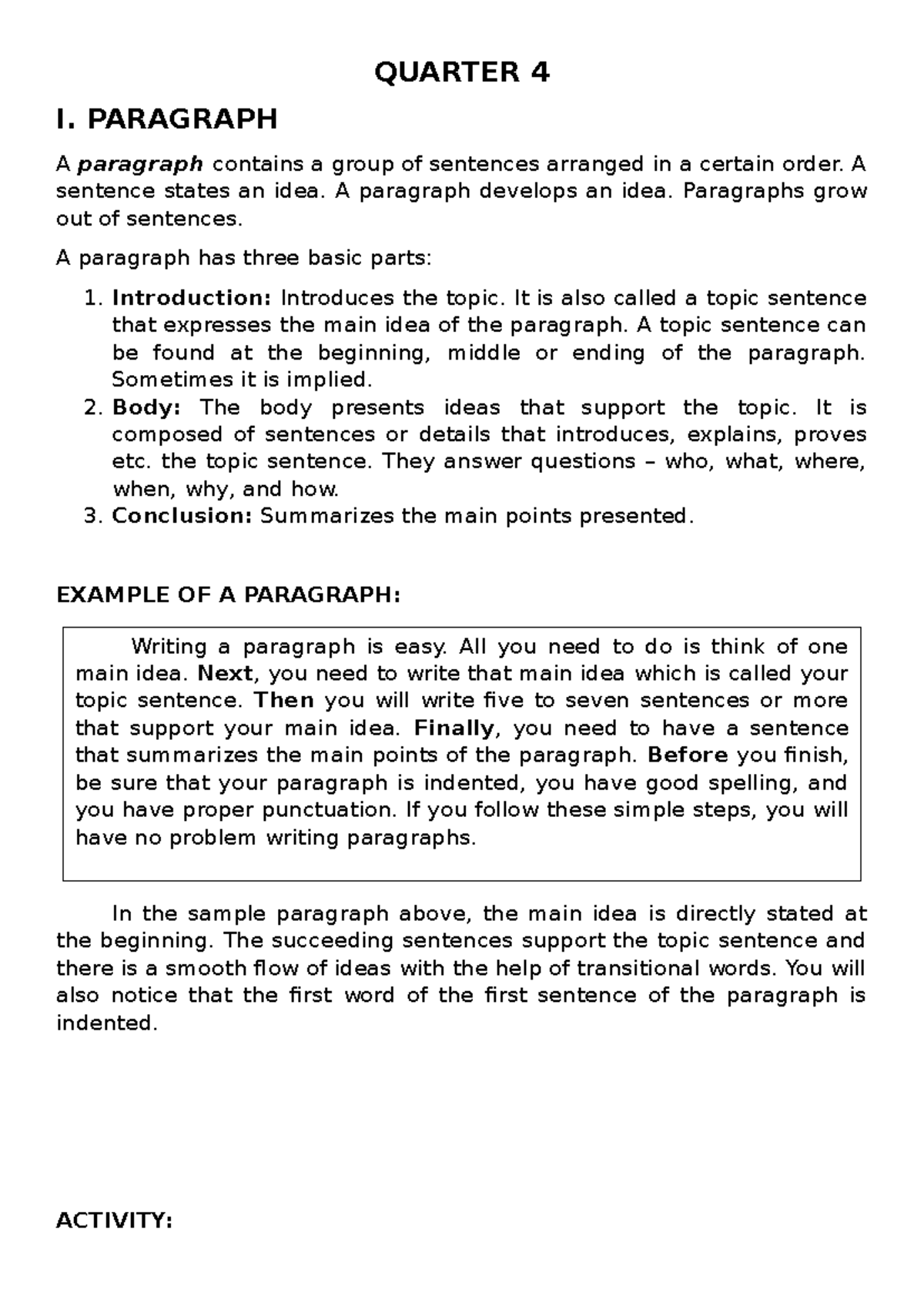 Grade-8- Material - n mbvghjbnm,jhugtufgchbnm - QUARTER 4 I. PARAGRAPH ...