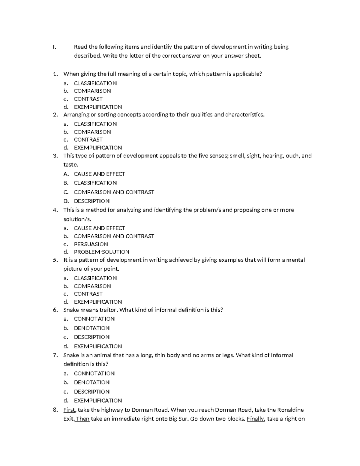 Enrichment for w1-2 - Learners materials - I. Read the following items ...