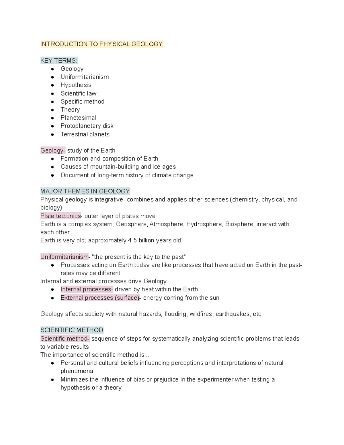 Intro to geology - INTRODUCTION TO PHYSICAL GEOLOGY KEY TERMS: Geology ...
