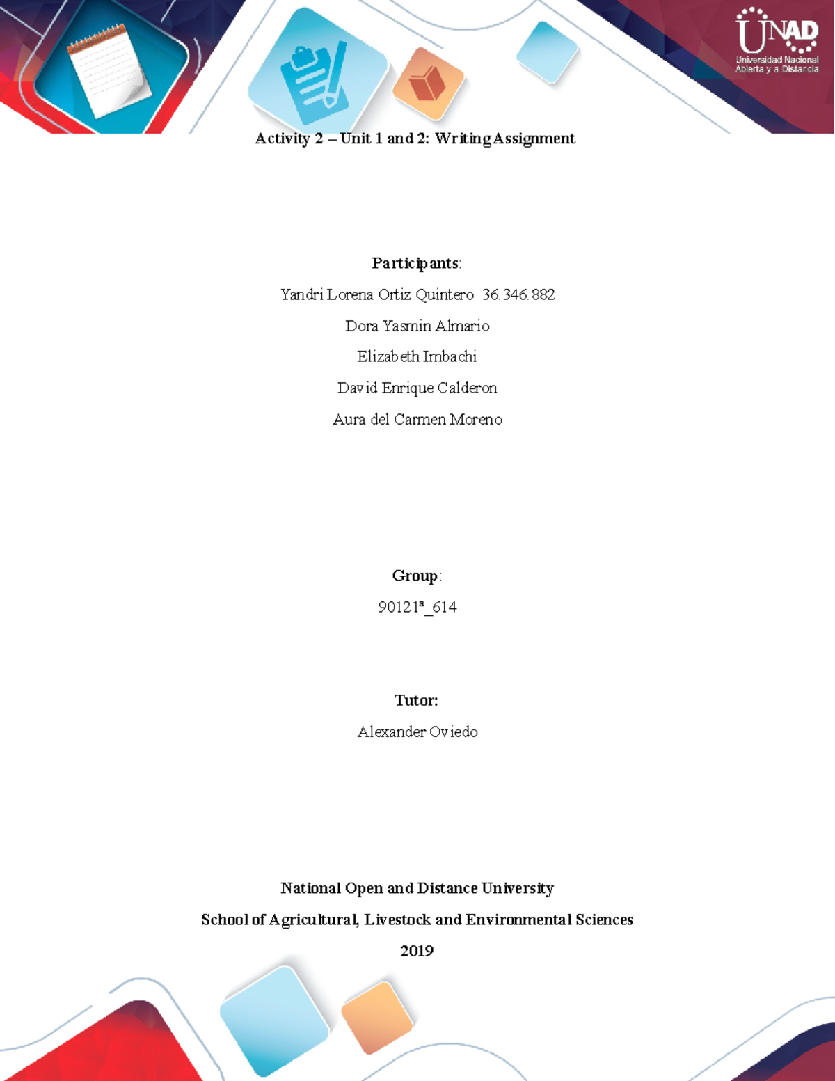 Activity 2 - unidad 1 - Activity 2 – Unit 1 and 2: Writing Assignment ...