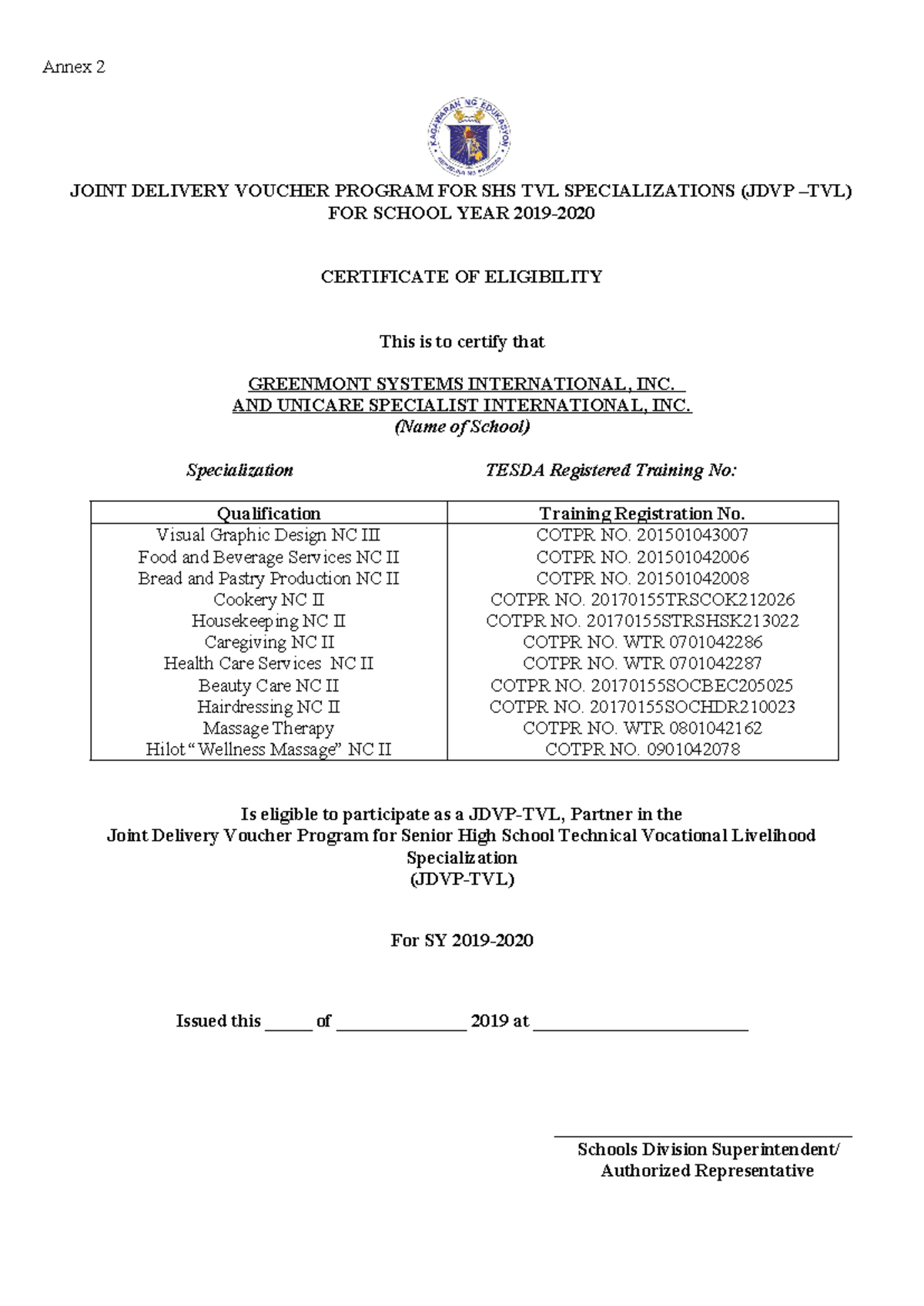 Annex 2 FORM 2019 - lecture notes - Annex 2 JOINT DELIVERY VOUCHER ...