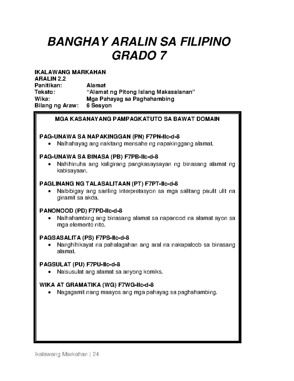 2.2 Alamat - LESSON - BANGHAY ARALIN SA FILIPINO GRADO 7 IKALAWANG ...