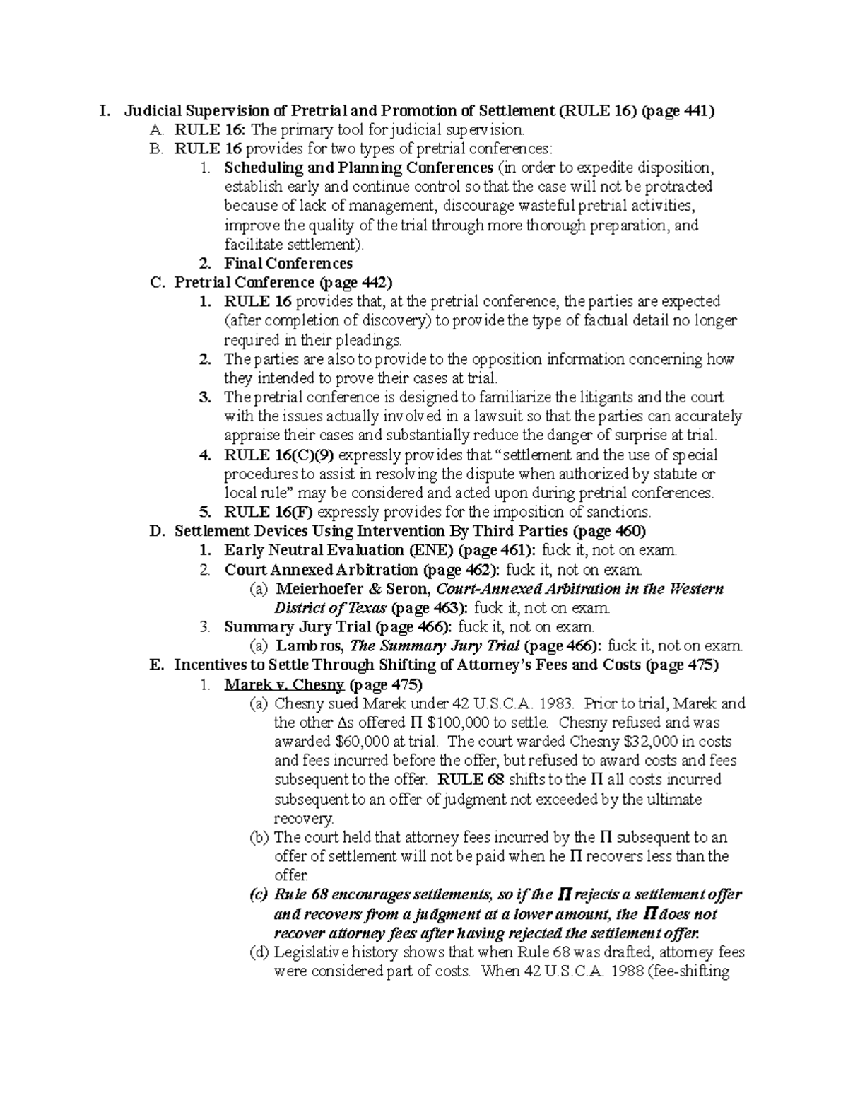 Civil Procedure - Prof Merrill 3 - I. Judicial Supervision of Pretrial ...
