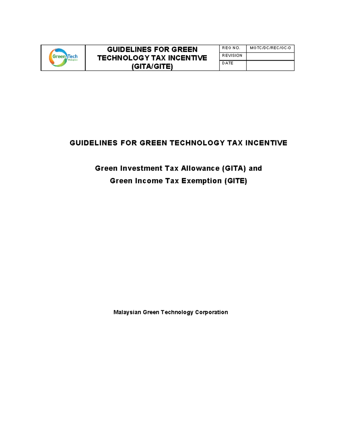 Guidelines for Green Technology Tax Incentive Rev - GUIDELINES FOR ...