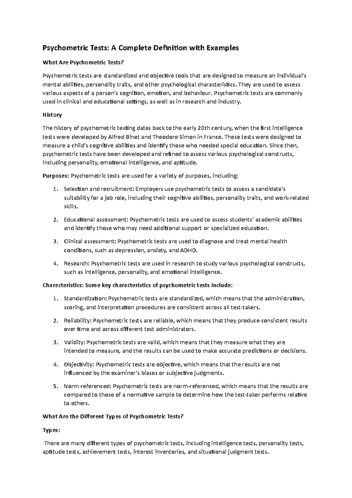 Psychometric Tests - thesis document - Psychometric Tests: A Complete ...