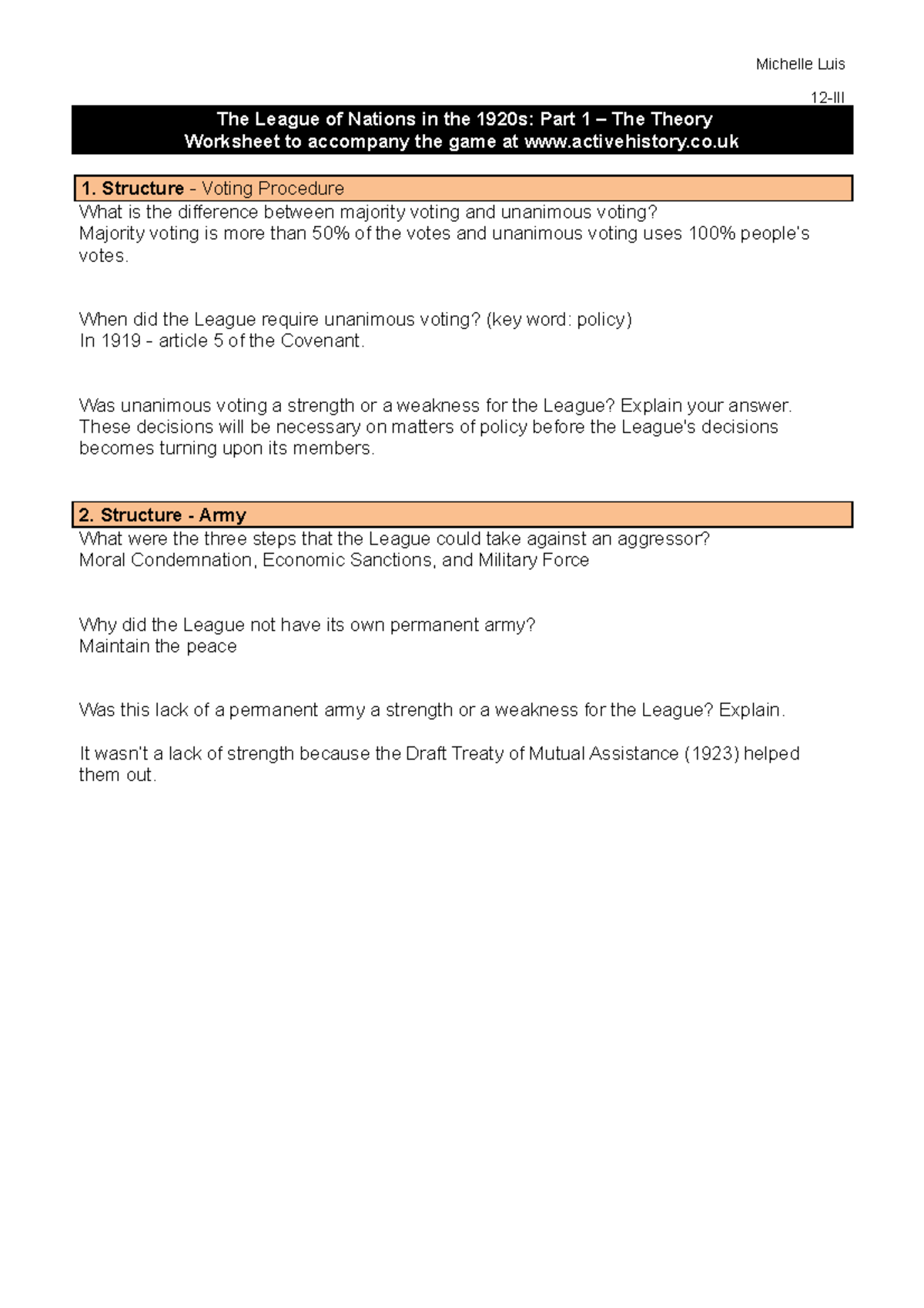 1a League Worksheet - Homework - Michelle Luis 12-III The League of ...