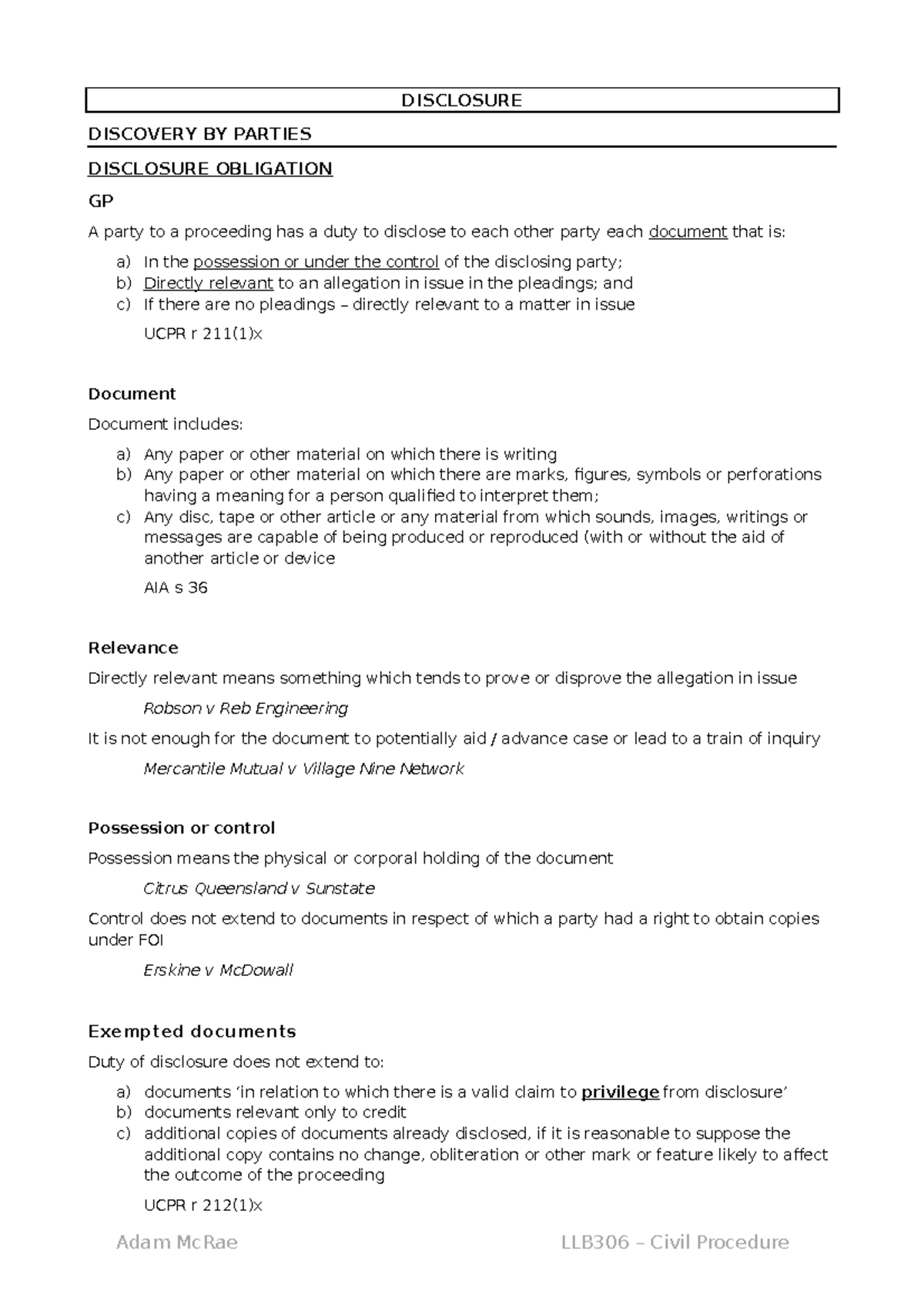 5.0 Disclosure - Lecture notes from the course in word document with ...