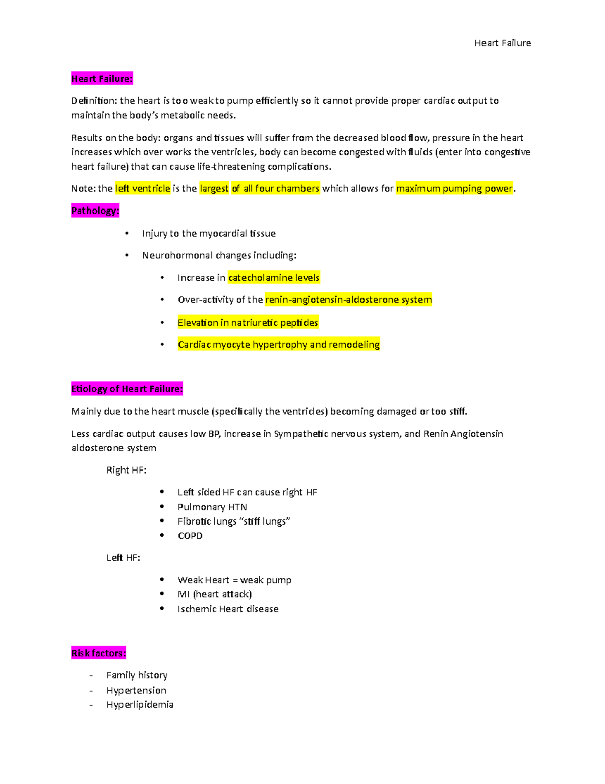 Heart notes - PowerPoint and lecture outline - Heart Failure ...
