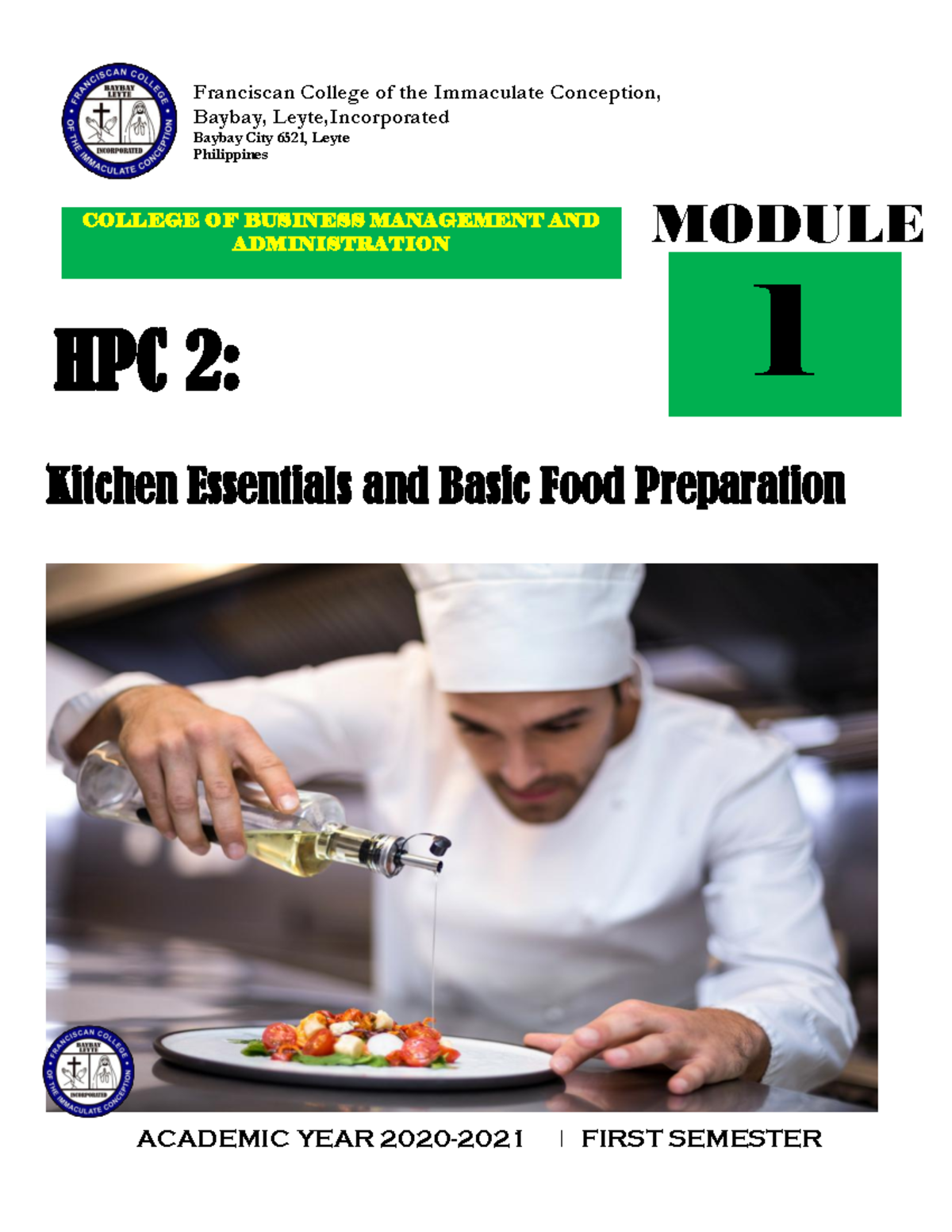 HPC 2 Kitchen Essentials Module 1 - Franciscan College of the Immaculate Conception, Baybay ...