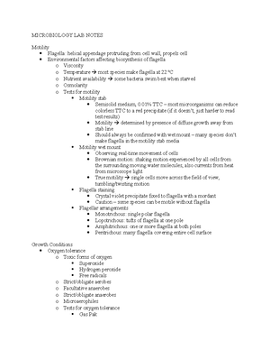 Microbiology lab tests - TEST/STAIN PROTOCOL & FEATURES Motility stab ...