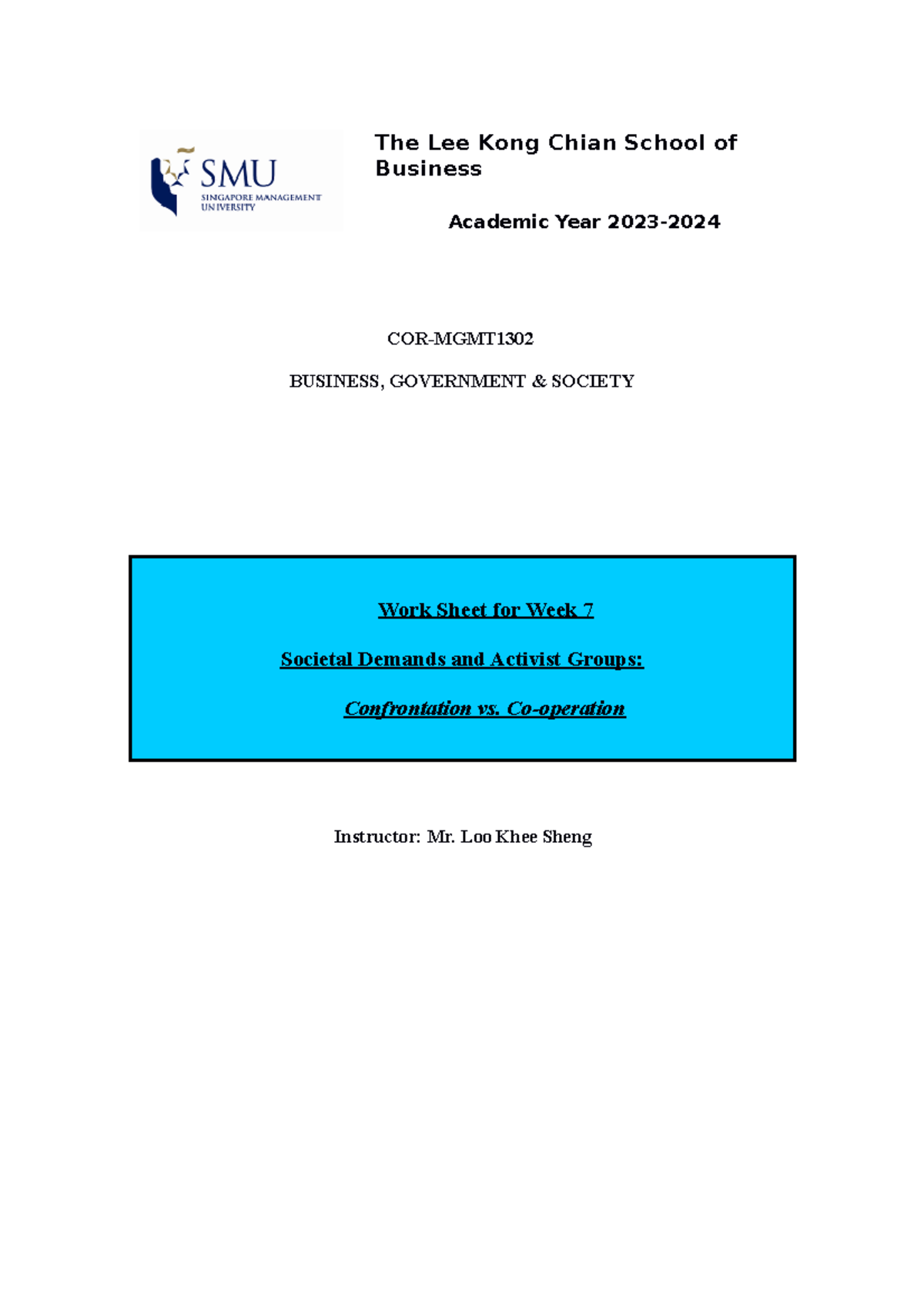 Course Week 7b Activism Worksheet 2023-2024 - The Lee Kong Chian School ...