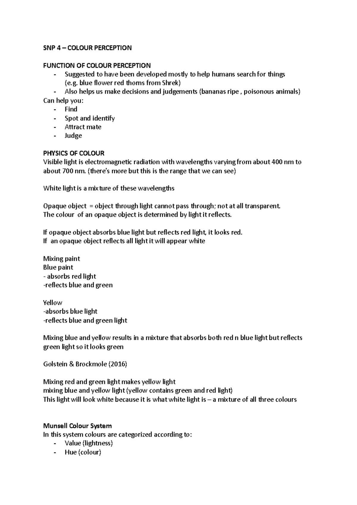 SNP 4C- Colour Perception - SNP 4 – COLOUR PERCEPTION FUNCTION OF ...