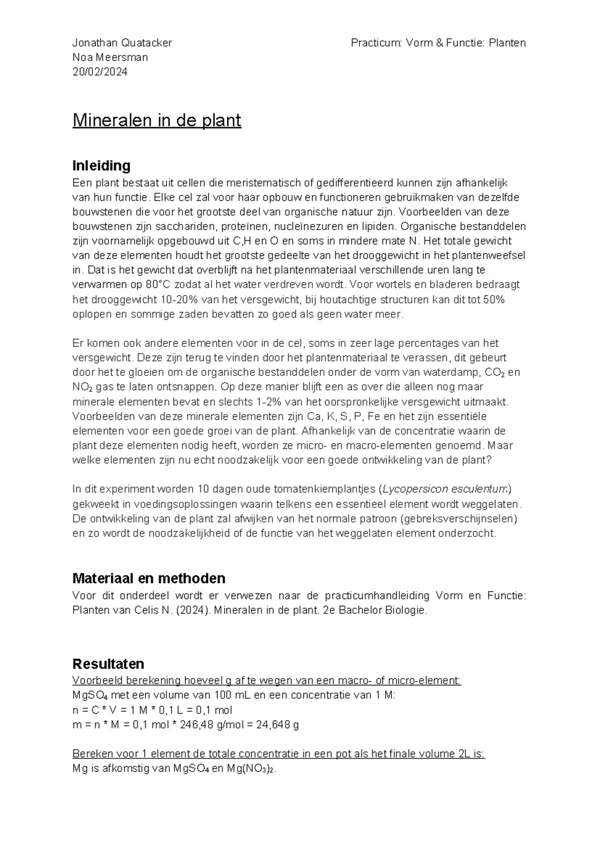 Mineralen in de plant Verslag V&F planten - Noa Meersman 20/02 ...
