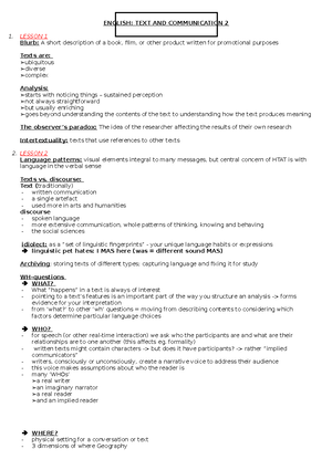 Engels tekst en communicatie examen sem 1 - Engels: tekst en ...