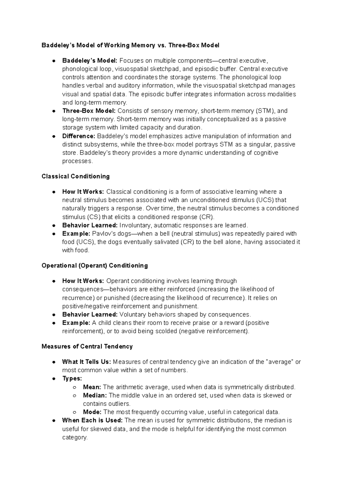 Psych Test One - Long Answer Questions - Baddeley’s Model of Working ...