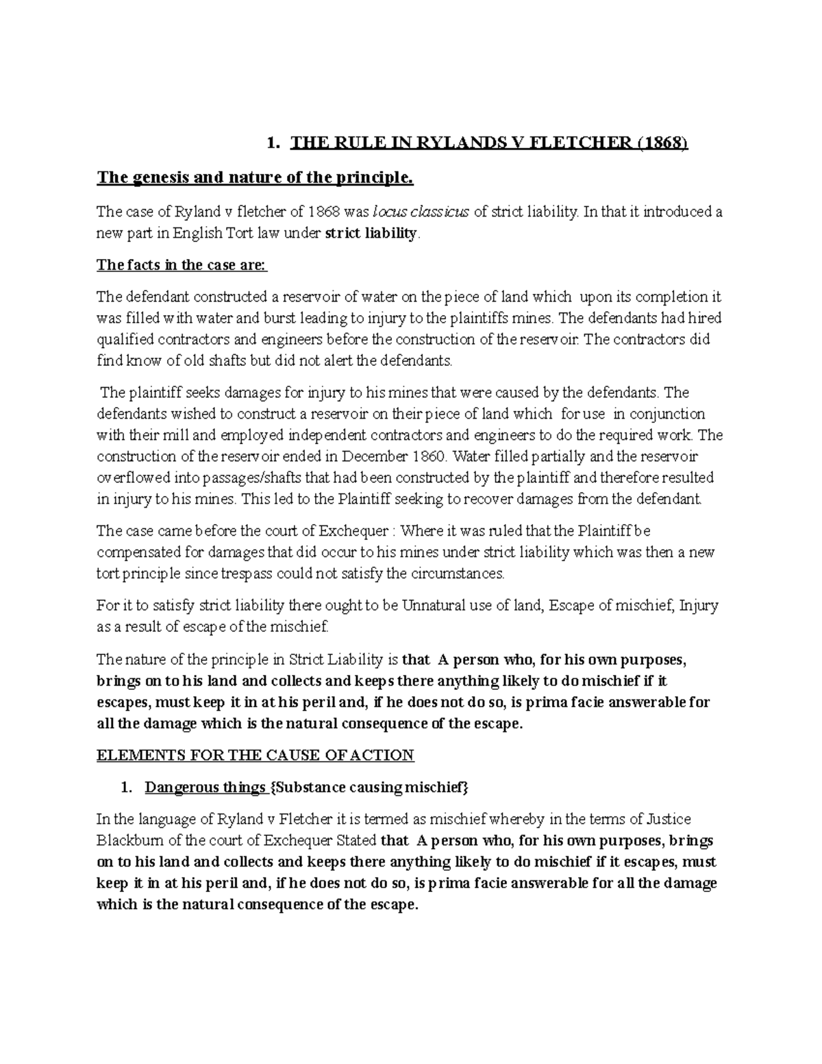 THE RULE IN Rylands V Fletcher Presentation - 1. THE RULE IN RYLANDS V ...
