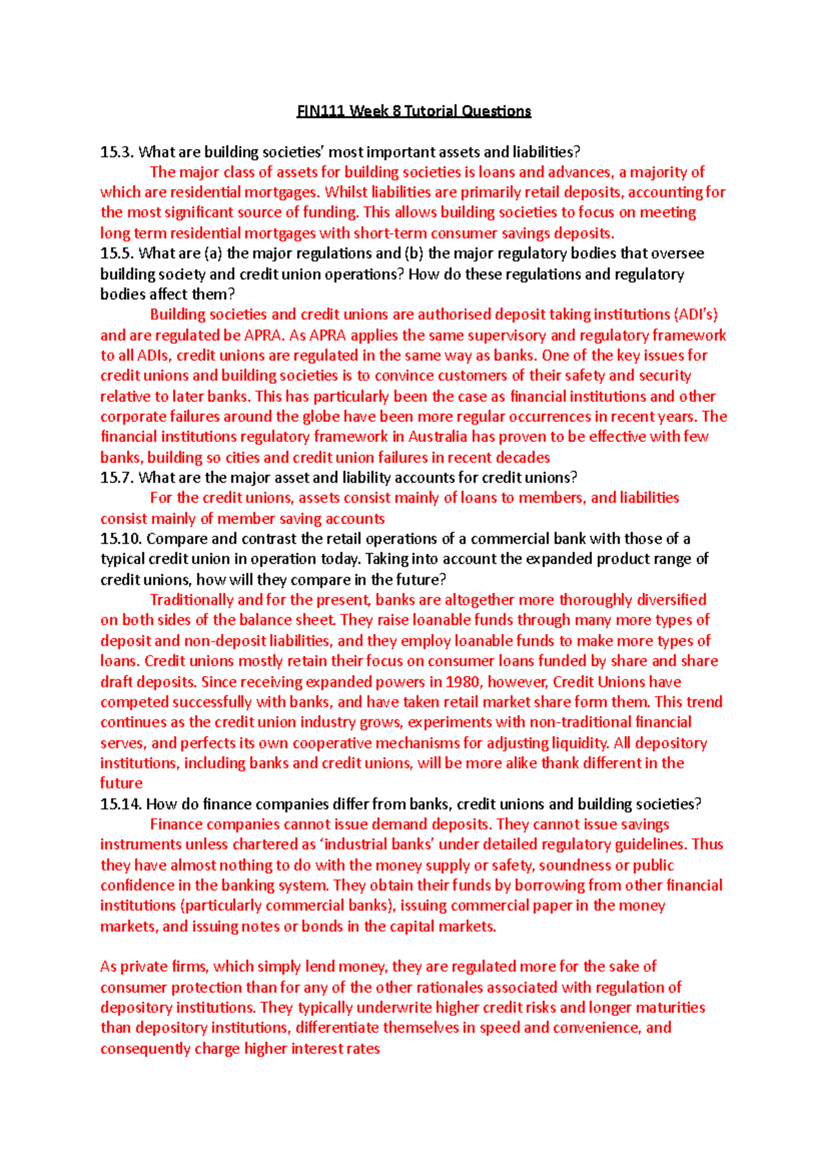 FIN111 Week 8 Tutorial Questions - FIN111 Week 8 Tutorial Questions ...