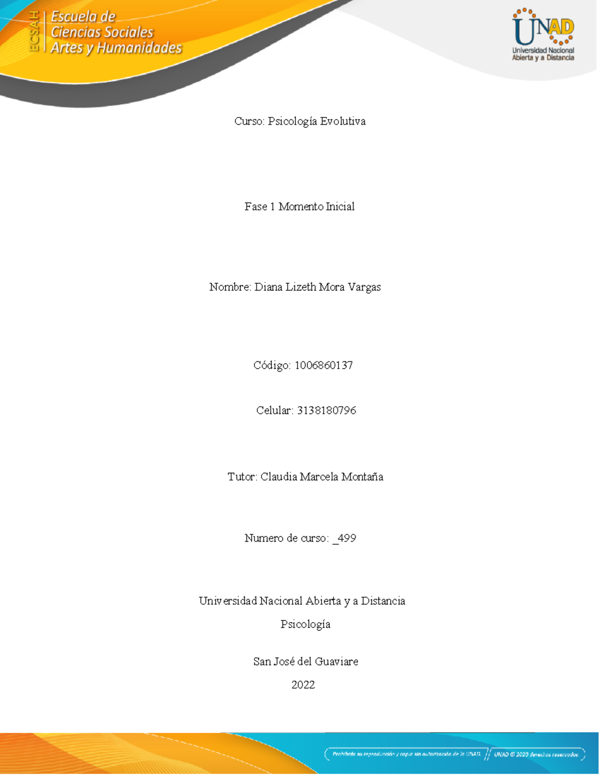 Fase 1 Momento incial - Curso: Psicología Evolutiva Fase 1 Momento ...