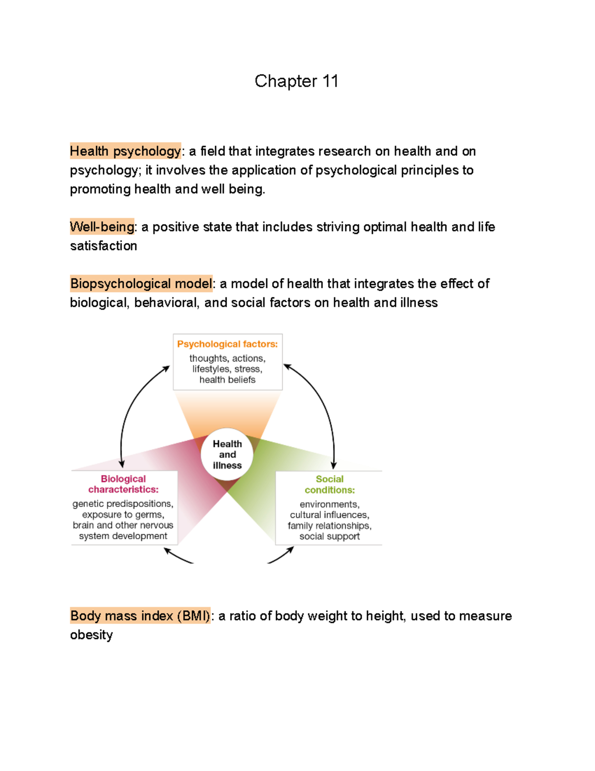 Psych Chapter 11 - Chapter 11 Health psychology: a field that ...