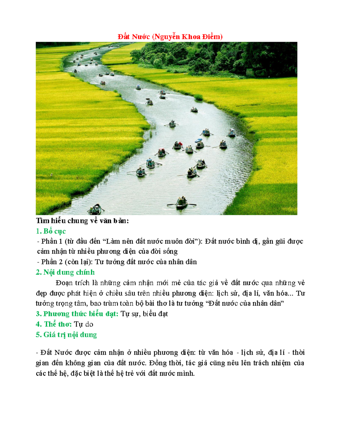 Bai tho dat nuoc nguyen khoa diem ngu van lop 12 noi dung tac gia tac ...