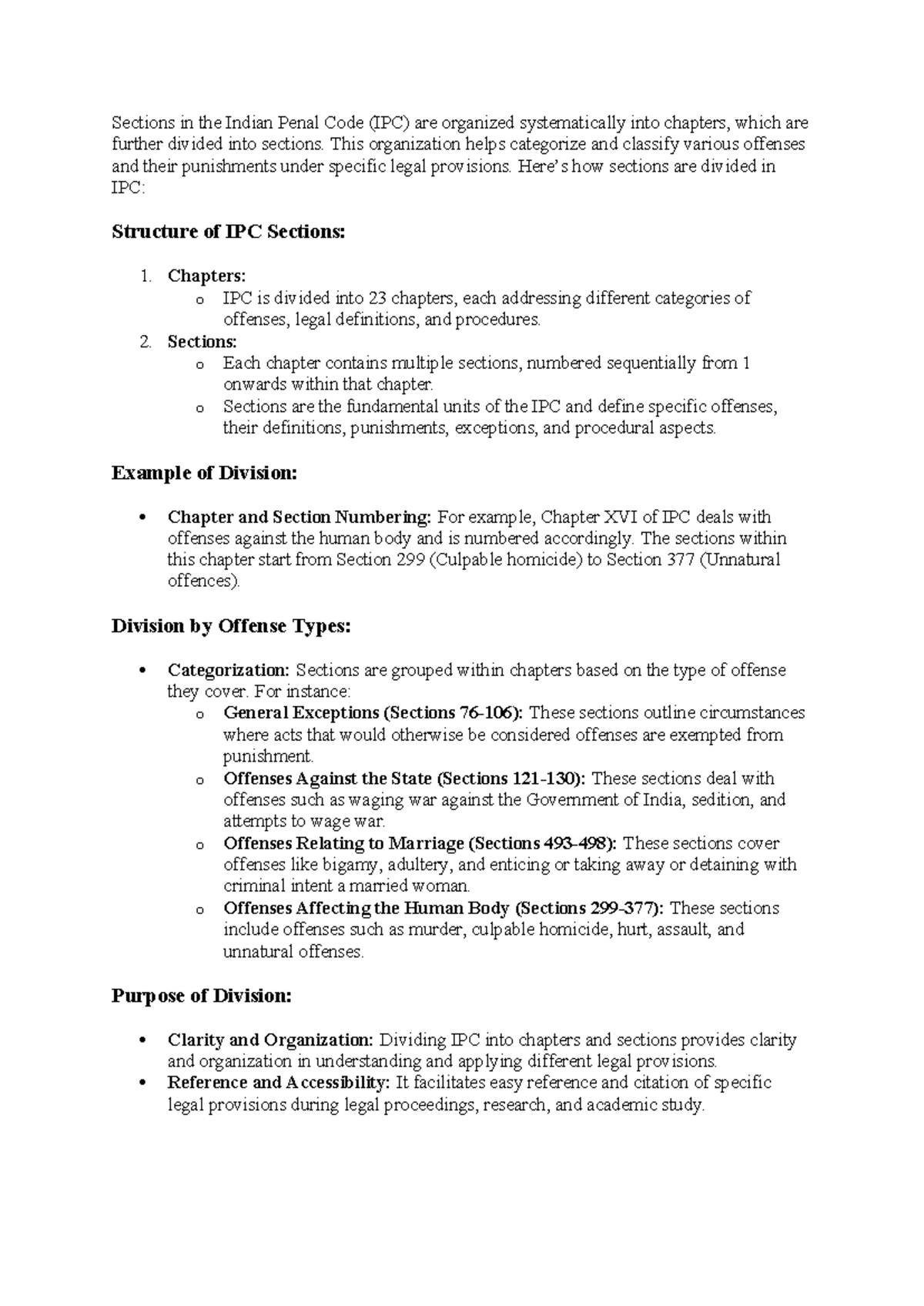 Sections in the Indian Penal Code - This organization helps categorize ...
