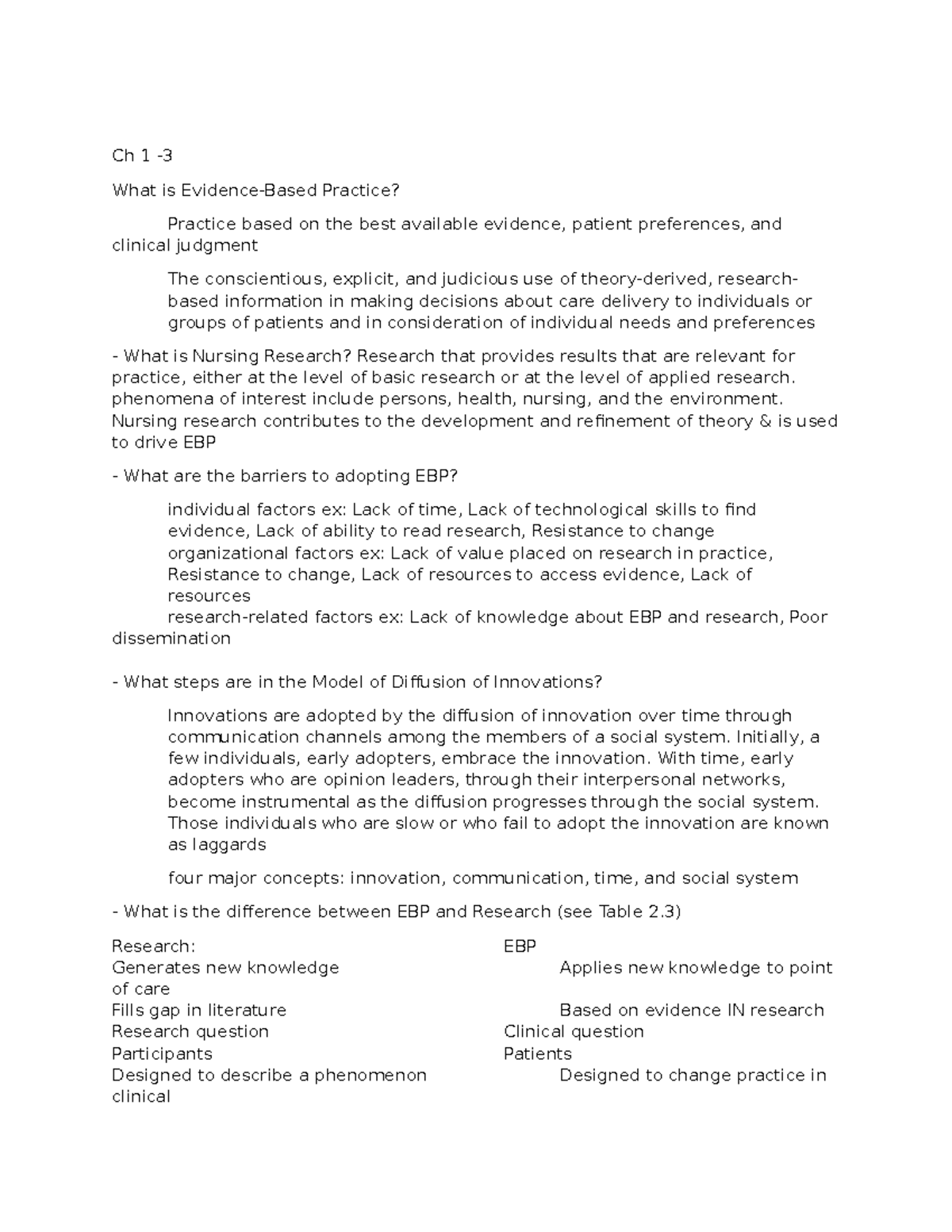 EBP exam 1 study guide - Ch 1 - What is Evidence-Based Practice? Practice based on the best ...