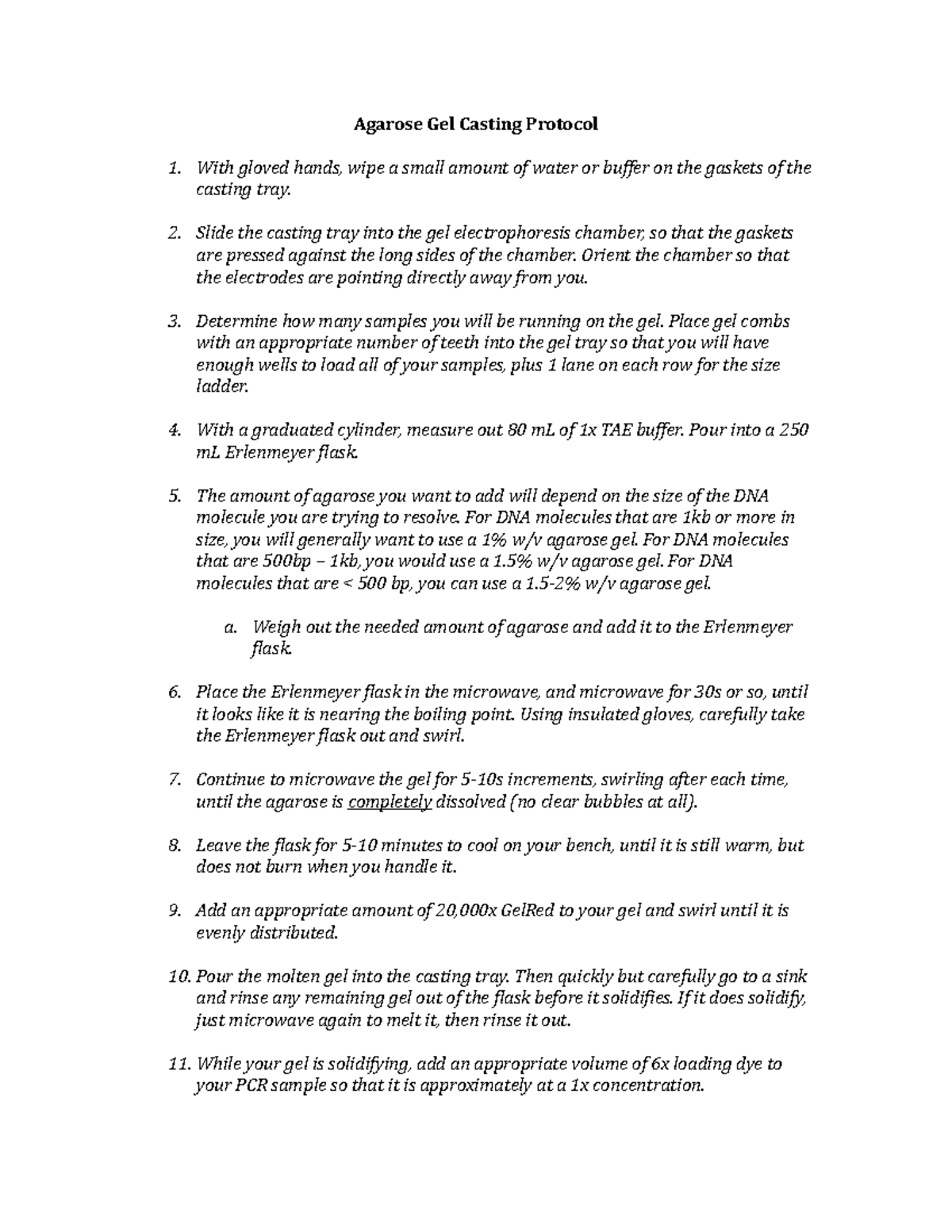 Agarose Gel Casting Protocol - Agarose Gel Casting Protocol With gloved ...