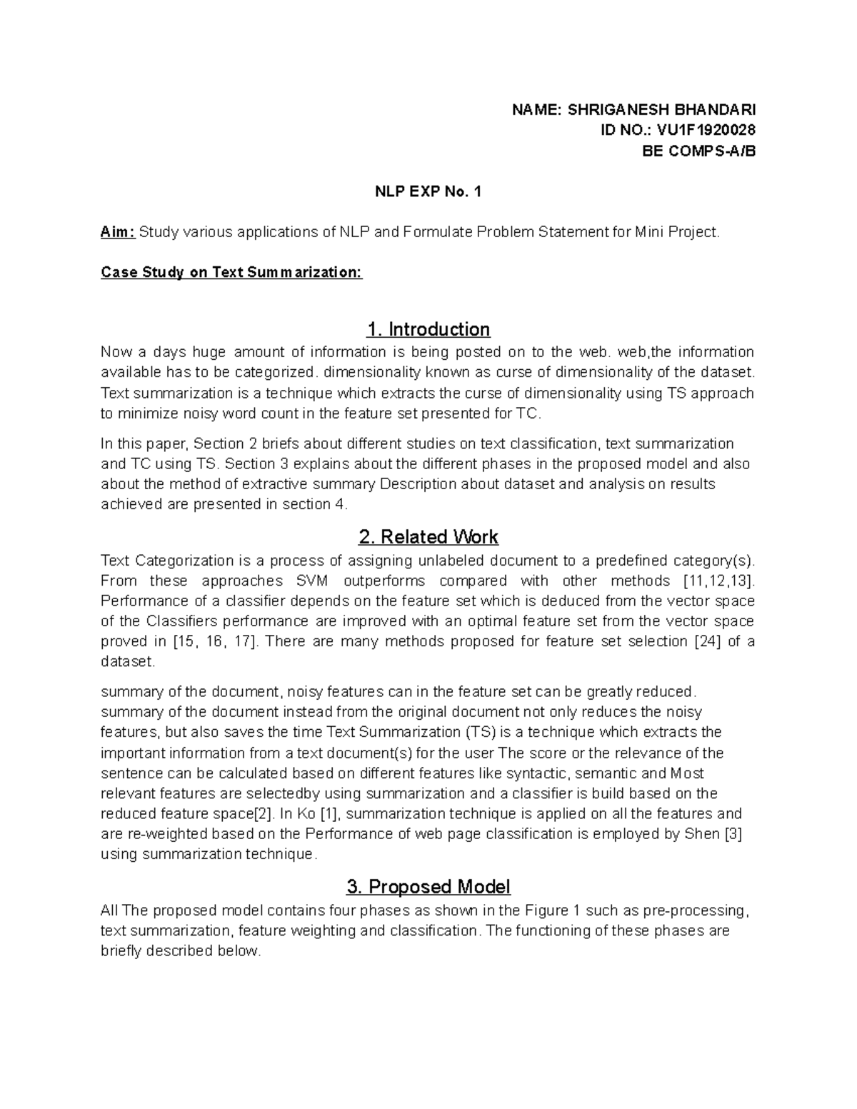 Case study NLP - NAME: SHRIGANESH BHANDARI ID NO.: VU1F BE COMPS-A/B NLP EXP No. 1 Aim: Study ...