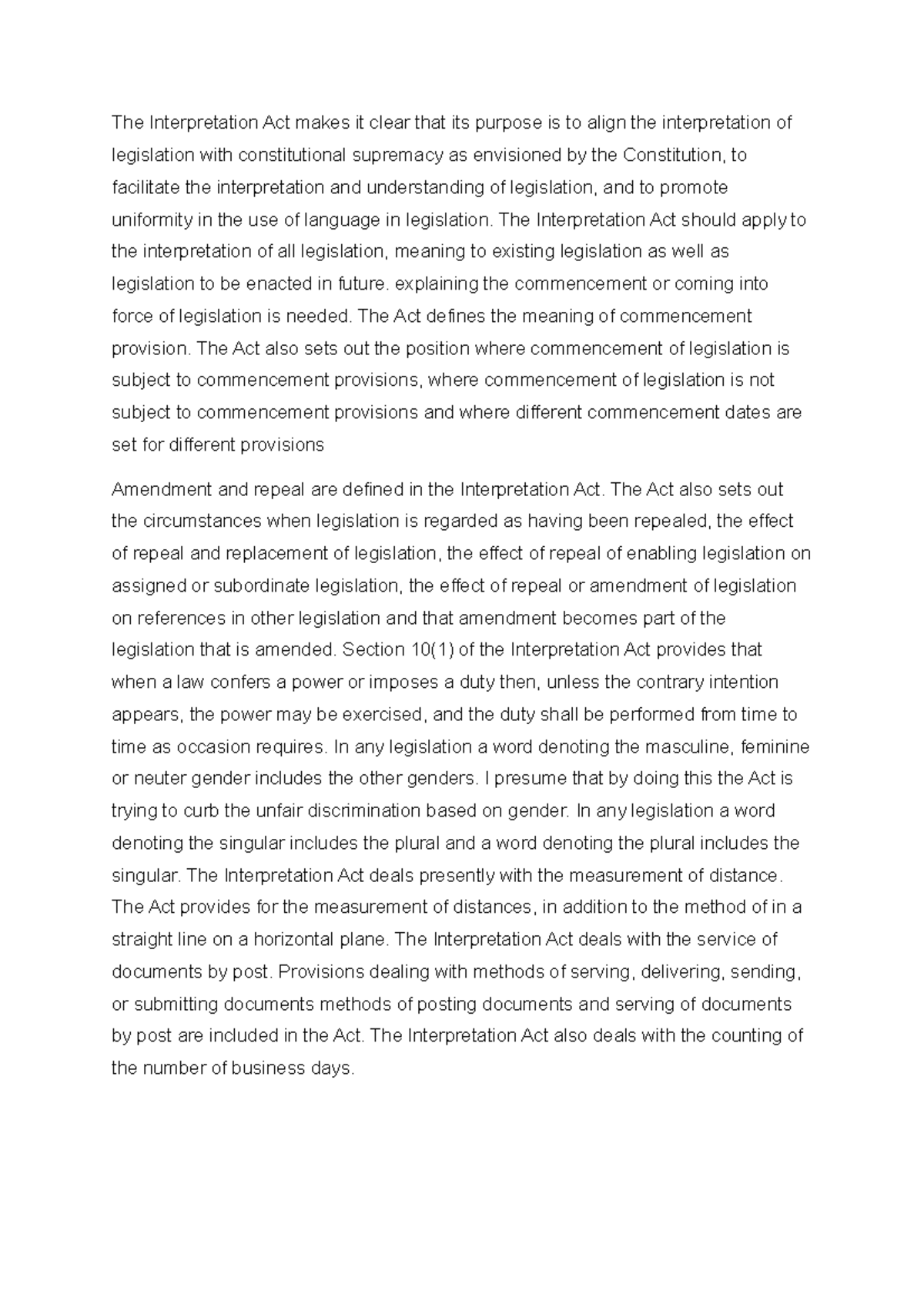summary of Interpretation Act - The Interpretation Act makes it clear ...