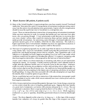 Practice Final exam questions 2020 - Final Exam 14 Public Finance and Public Policy Last Name ...