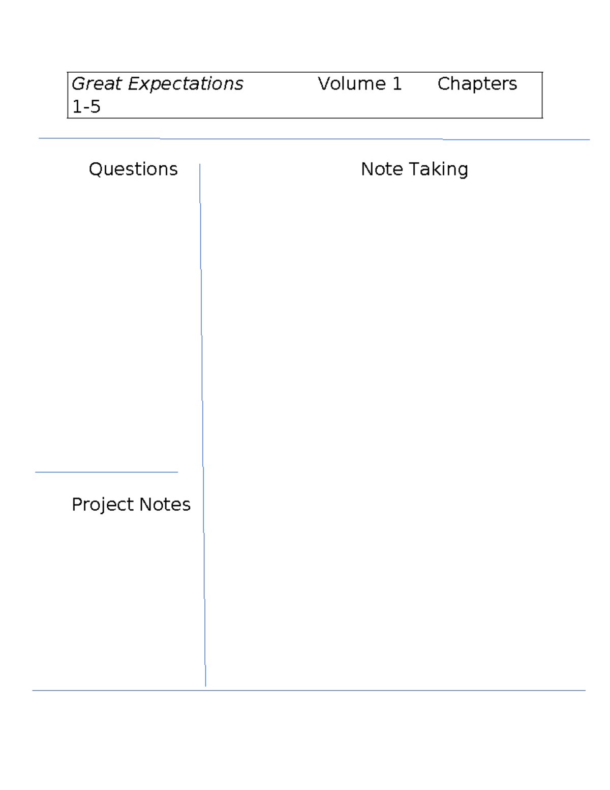 Great Expectations Cornell Notes - Great Expectations Volume 1 Chapters ...