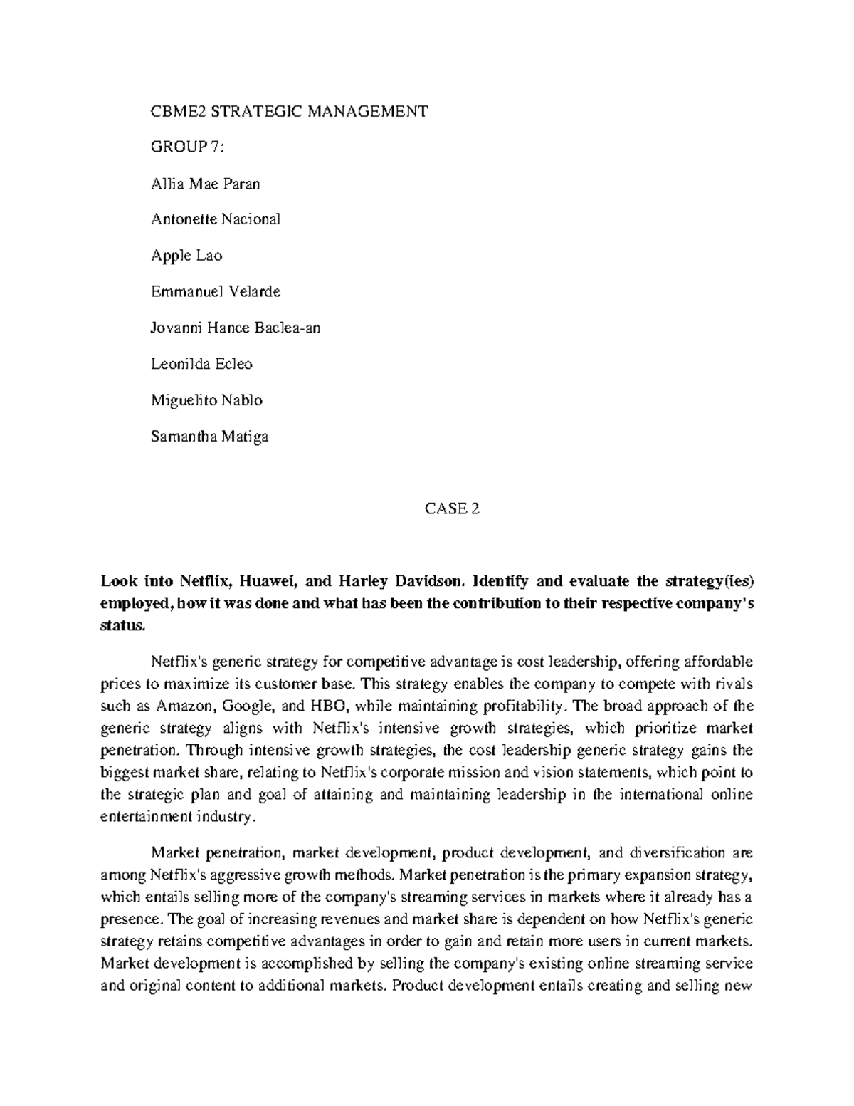 CBME2 Strategic Management - CBME 2 STRATEGIC MANAGEMENT GROUP 7: Allia ...
