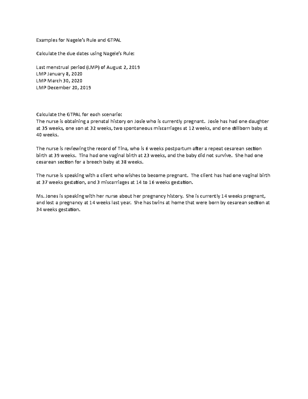 Worksheet Nageles and Gtpal - Examples for Nagele’s Rule and GTPAL ...