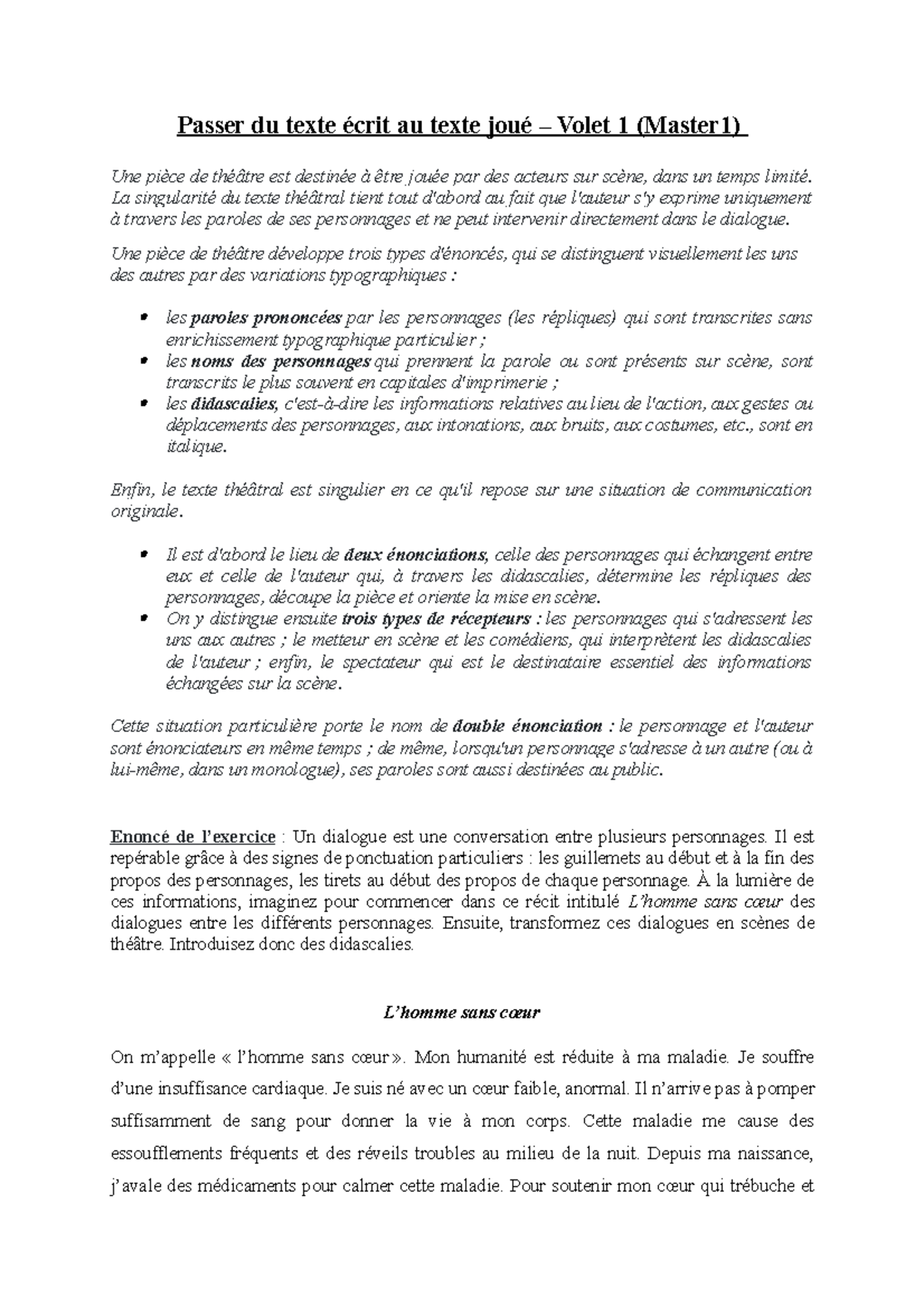 Passer du texte écrit au texte joué volet 1 M1 - Passer du texte écrit ...