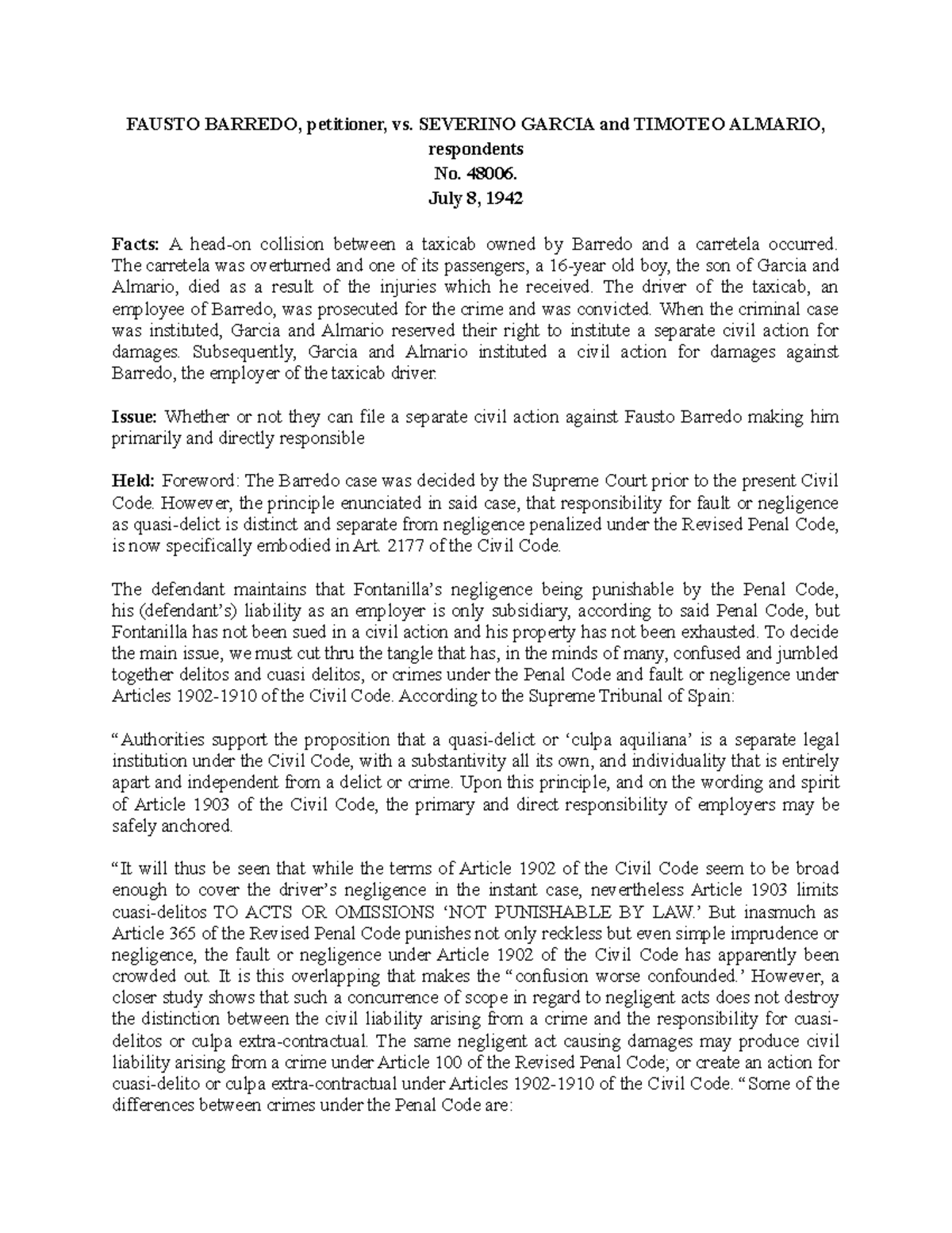 Fausto Barredo, petitioner, vs. Severino Garcia - FAUSTO BARREDO ...