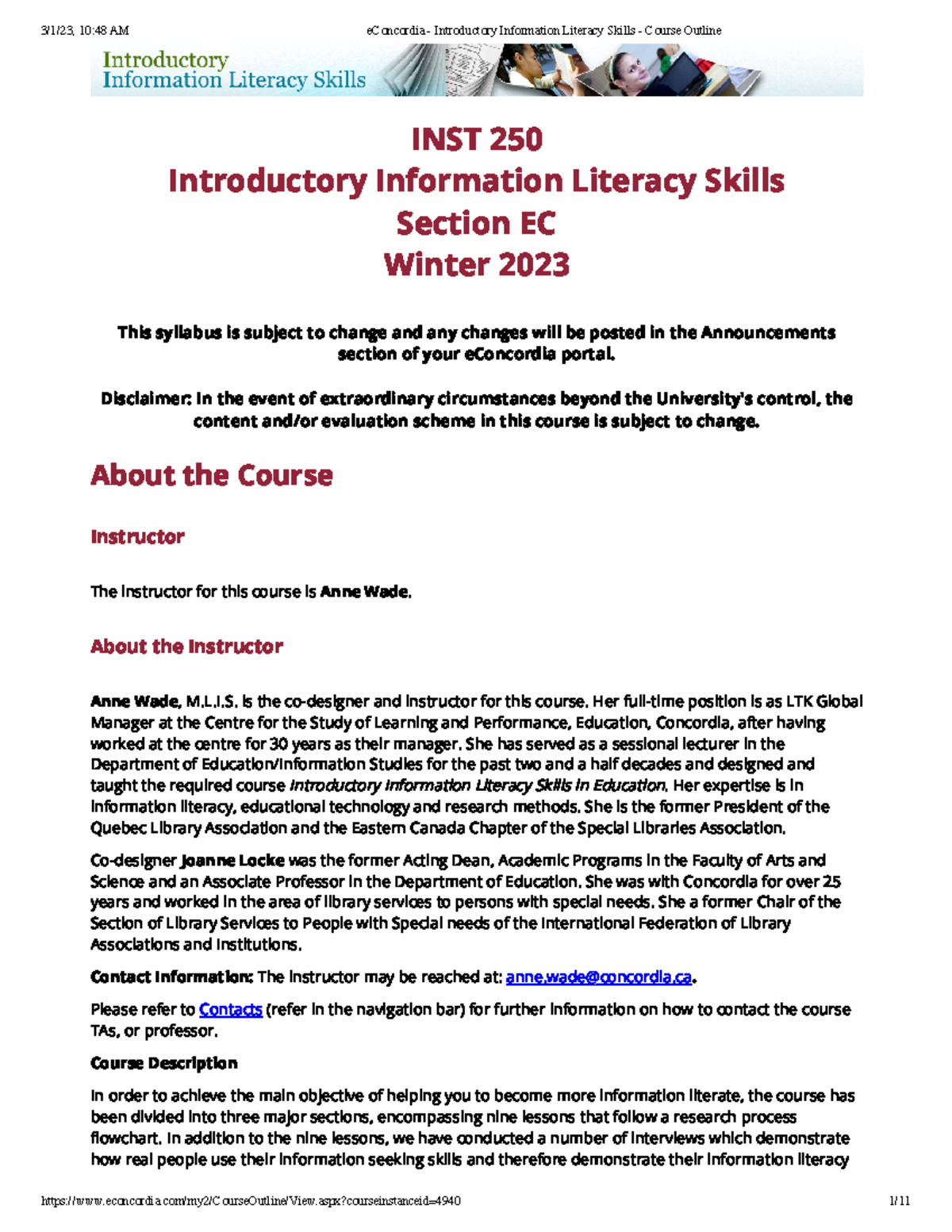 INST 250- Introductory Information Literacy Skills - Course Outline ...
