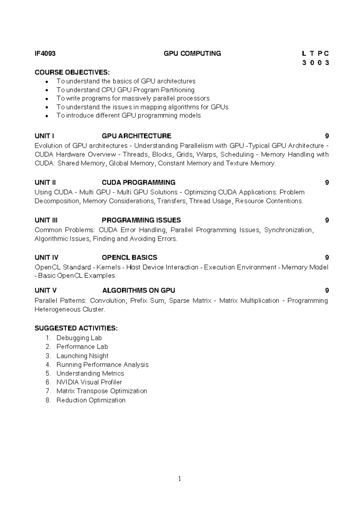 0 GPU Computing - I give it - IF4093 GPU COMPUTING L T P C 3 0 0 3 ...