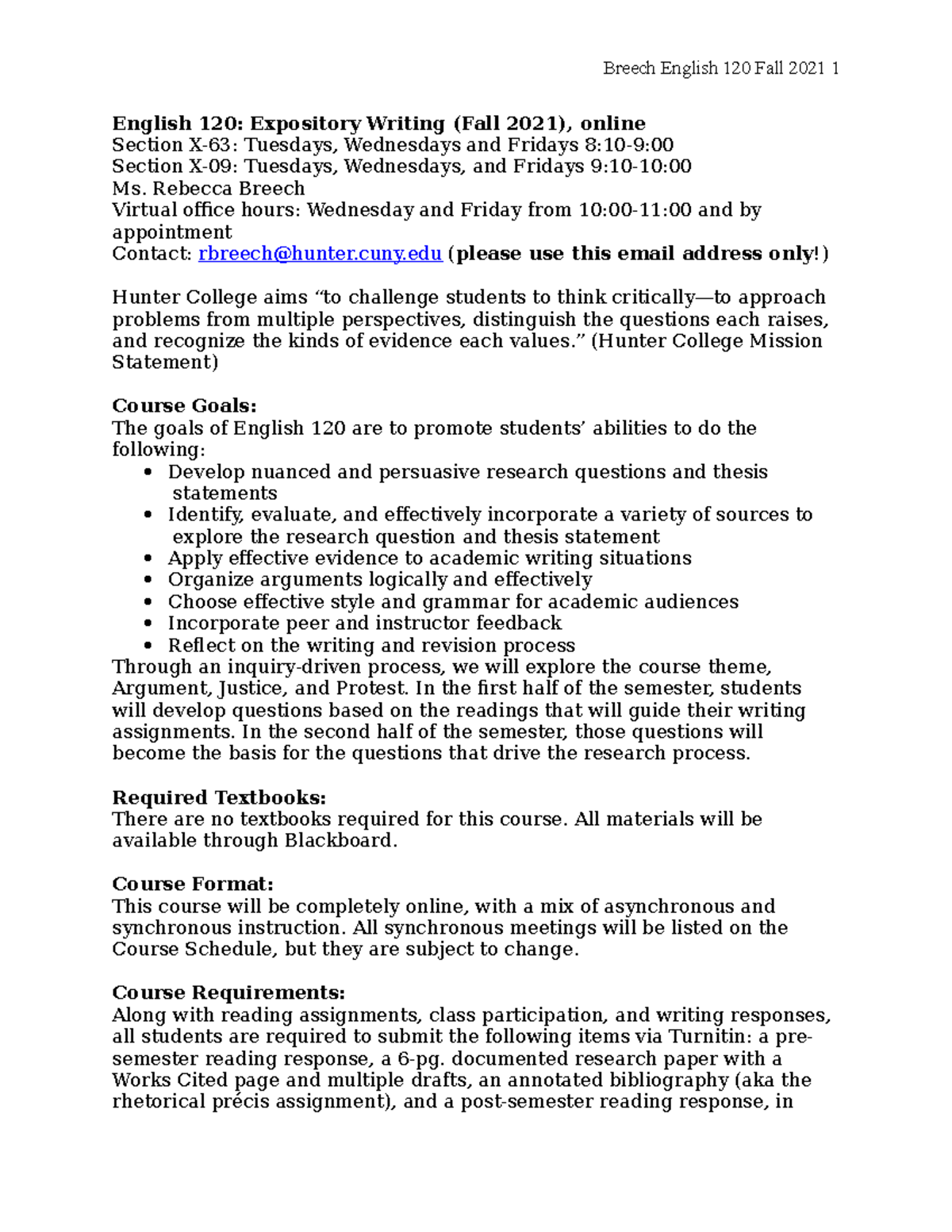 Breech ENG 120 FA 2021 syllabus - English 120: Expository Writing (Fall ...