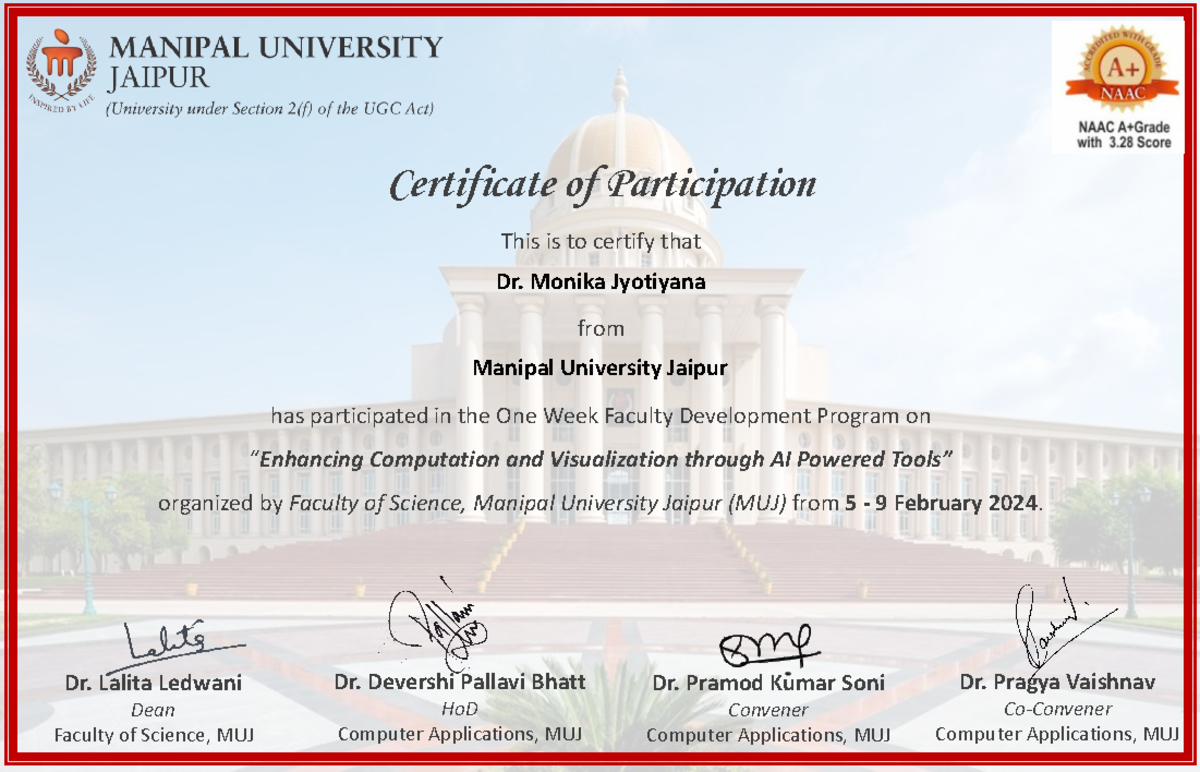Dr. Monika Jyotiyana FDP - Certificate of Participation This is to ...
