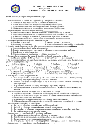 TOS first quarter - exam - Republic of the Philippines Department of ...