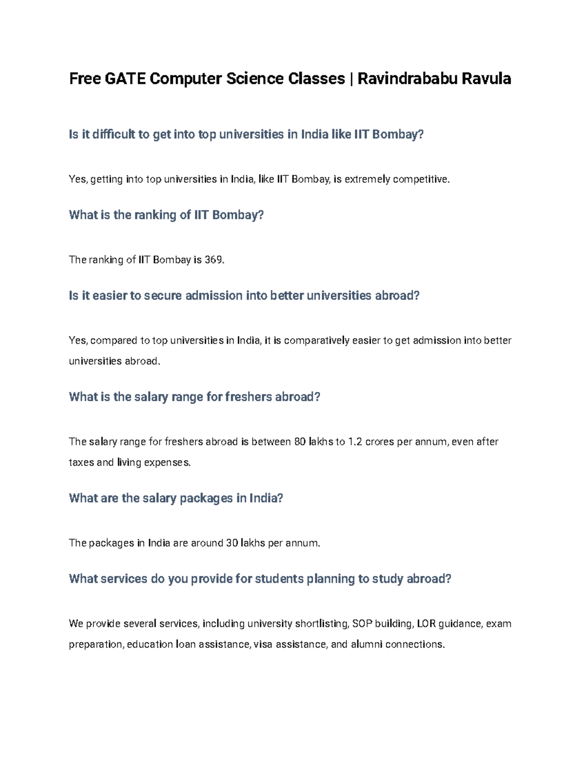 Free GATE Computer Science Classes - What is the ranking of IIT Bombay ...